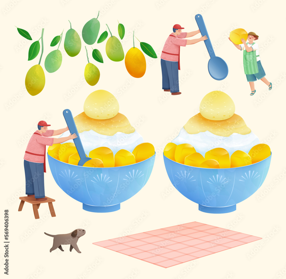 Mango and character elements set Stock Vector | Adobe Stock