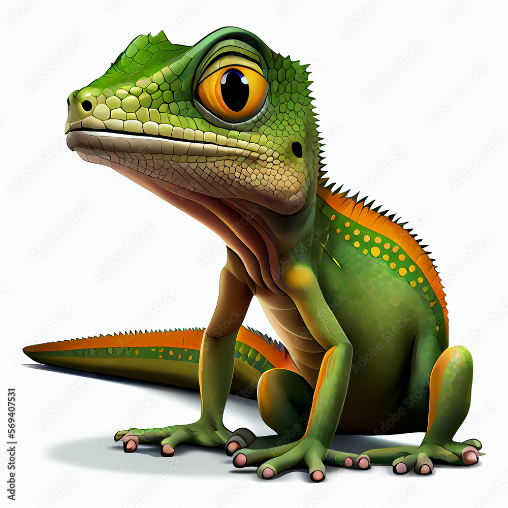 Cute cartoon lizard character. 3D animation on white background Stock ...
