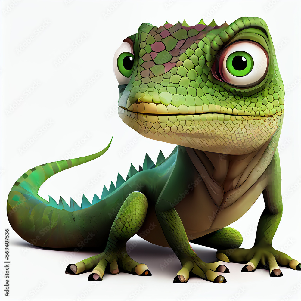 Cute cartoon lizard character. 3D animation on white background Stock ...