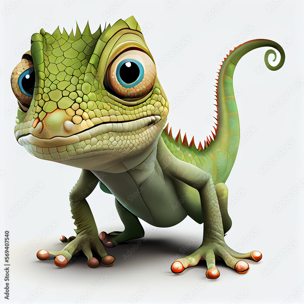 Cute cartoon lizard character. 3D animation on white background Stock ...