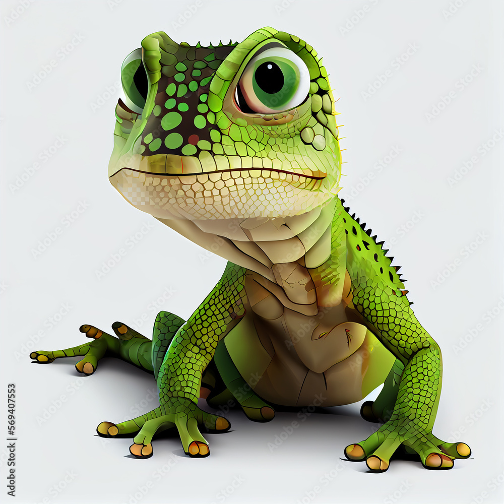 Cute cartoon lizard character. 3D animation on white background Stock ...