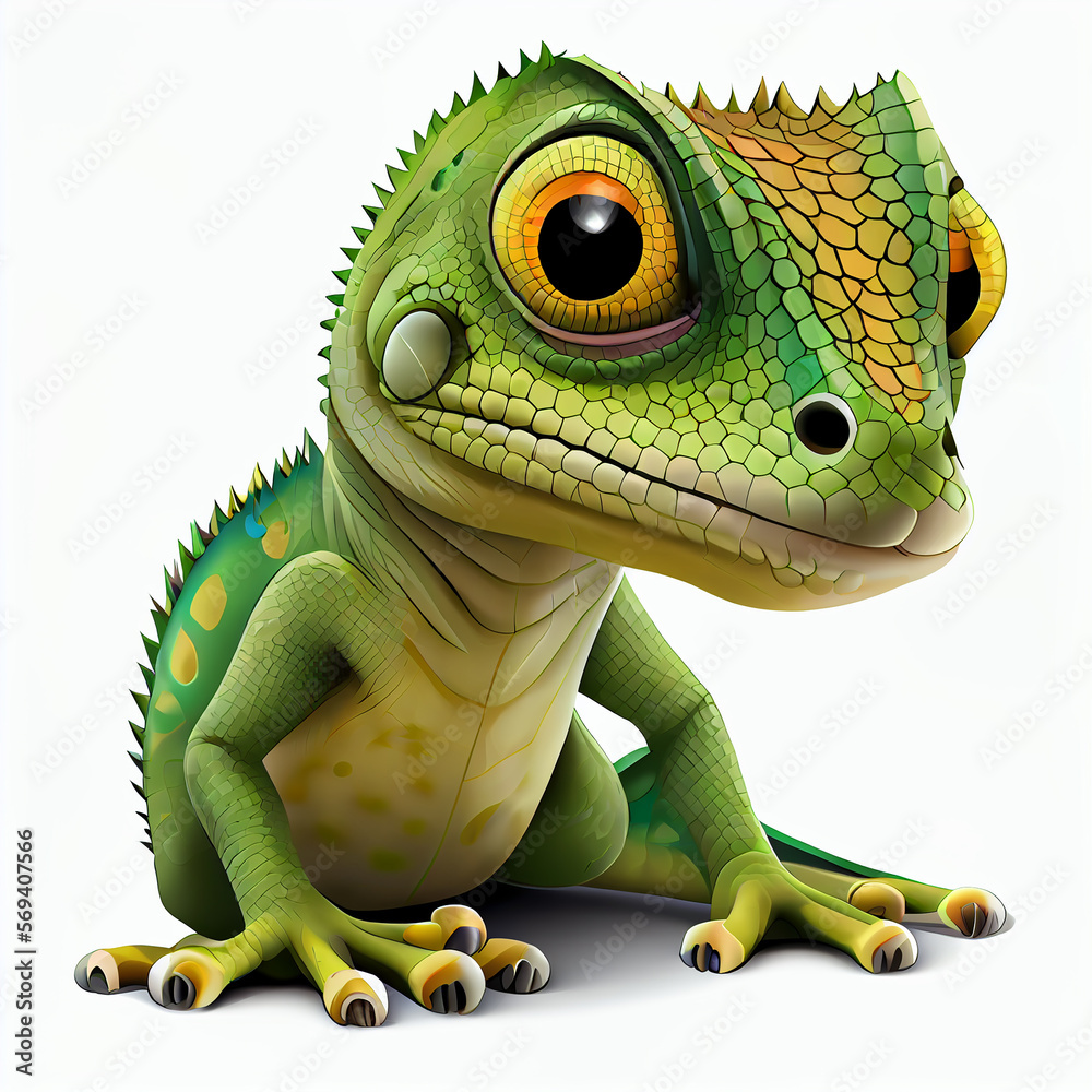 Cute cartoon lizard character. 3D animation on white background Stock ...