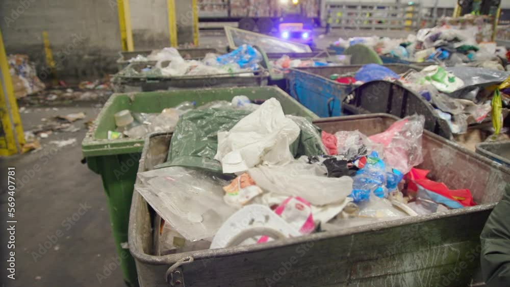 Plastic Waste in Metal Recycling Bins in a Recycling Plant. Stock Video ...