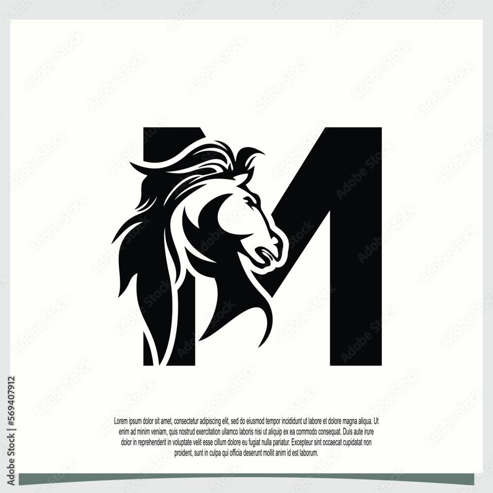 horse head logo design with initial letter m modern concept Stock ...