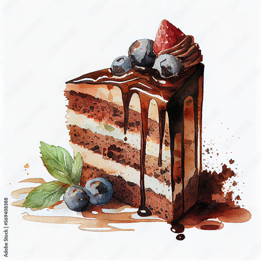 Watercolor cake illustration image, Ai generated Stock Illustration ...