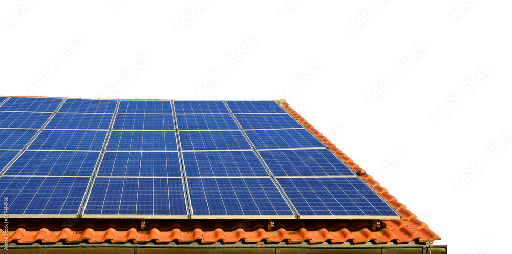 Solar energy panel on the roof of the house isolated on transparent ...