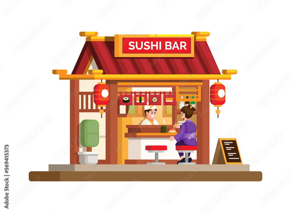 Sushi Bar Japanese traditional restaurant asian food symbol building ...