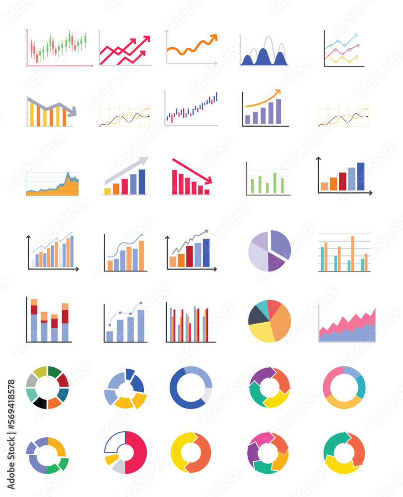 set of line, bar and pie charts and infographics Stock Vector | Adobe Stock