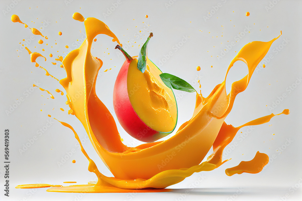 Delicious Mango Dripping in Mango Juice and Splashed on White ...