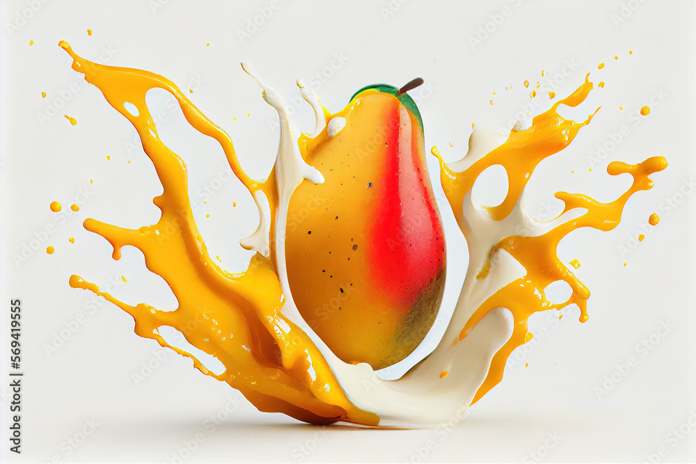 Delicious Mango Dripping in Mango Juice and Splashed on White ...