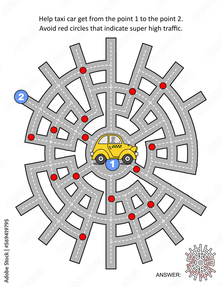 Maze game for kids and adults: Help taxi car get from the point 1 to ...
