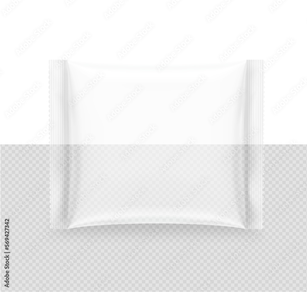 Realistic horizontal flow pack mockup. Vector illustration isolated on ...