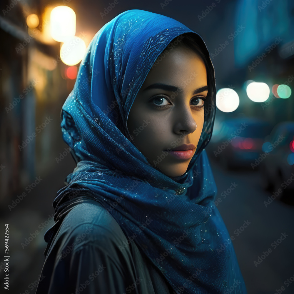 Beautiful serious middle eastern teenage girl wearing a hijab ...