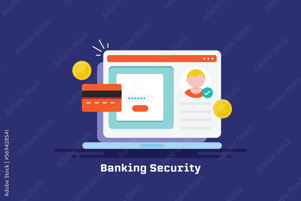 Secure internet banking portal login page on laptop screen, safe digital payment gateway ...
