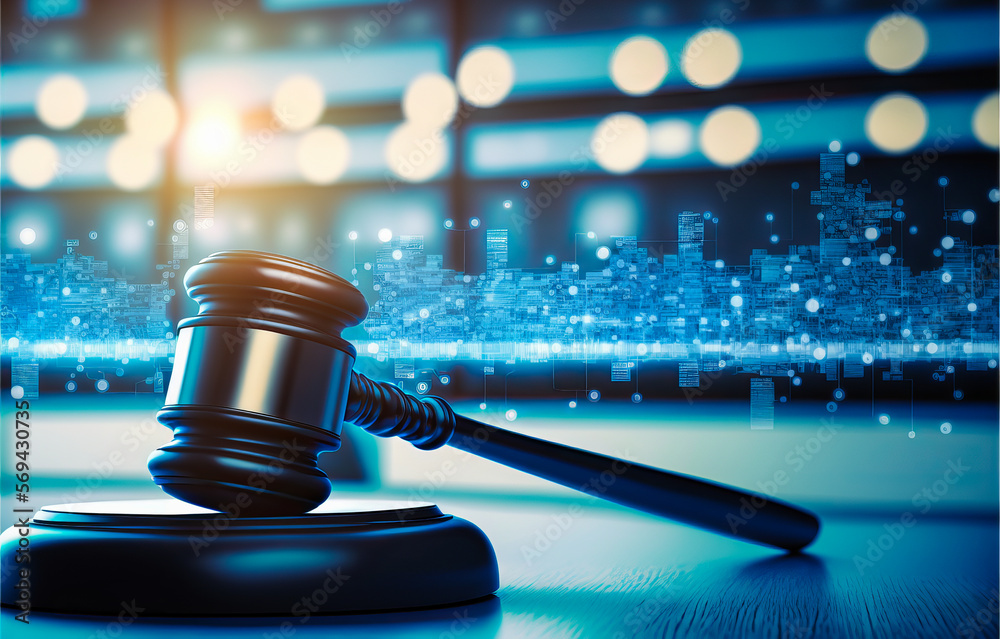 Here is a judge's gavel in a digital environment signifying power and ...