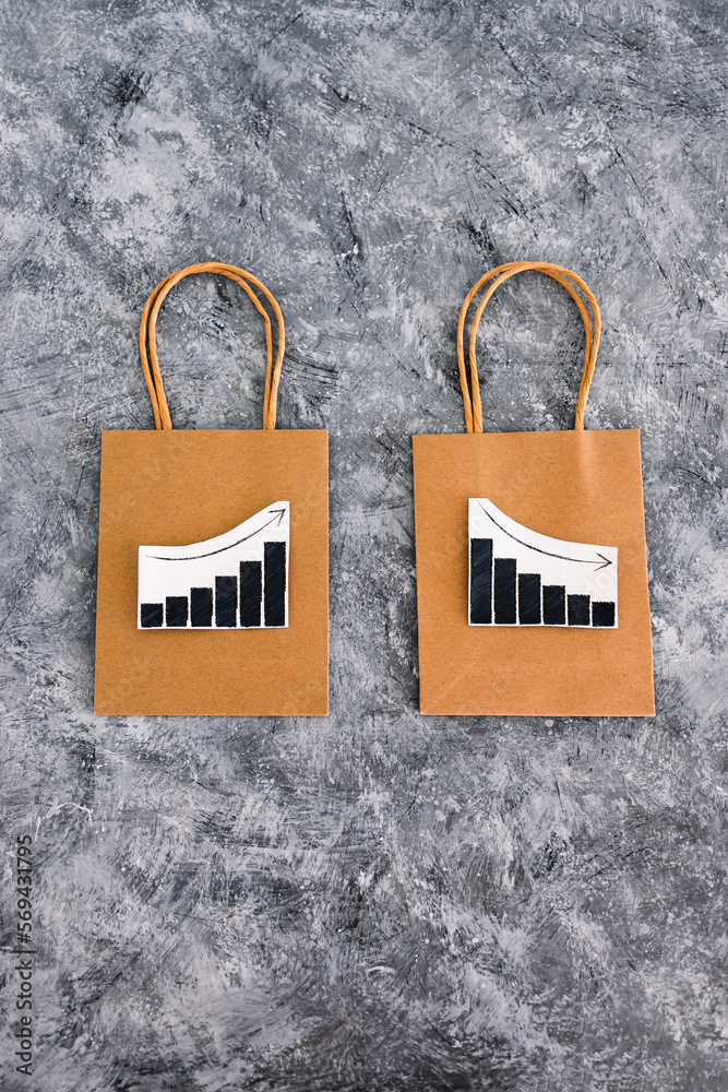 when will inflation go down. shopping bags with graph showing prices ...