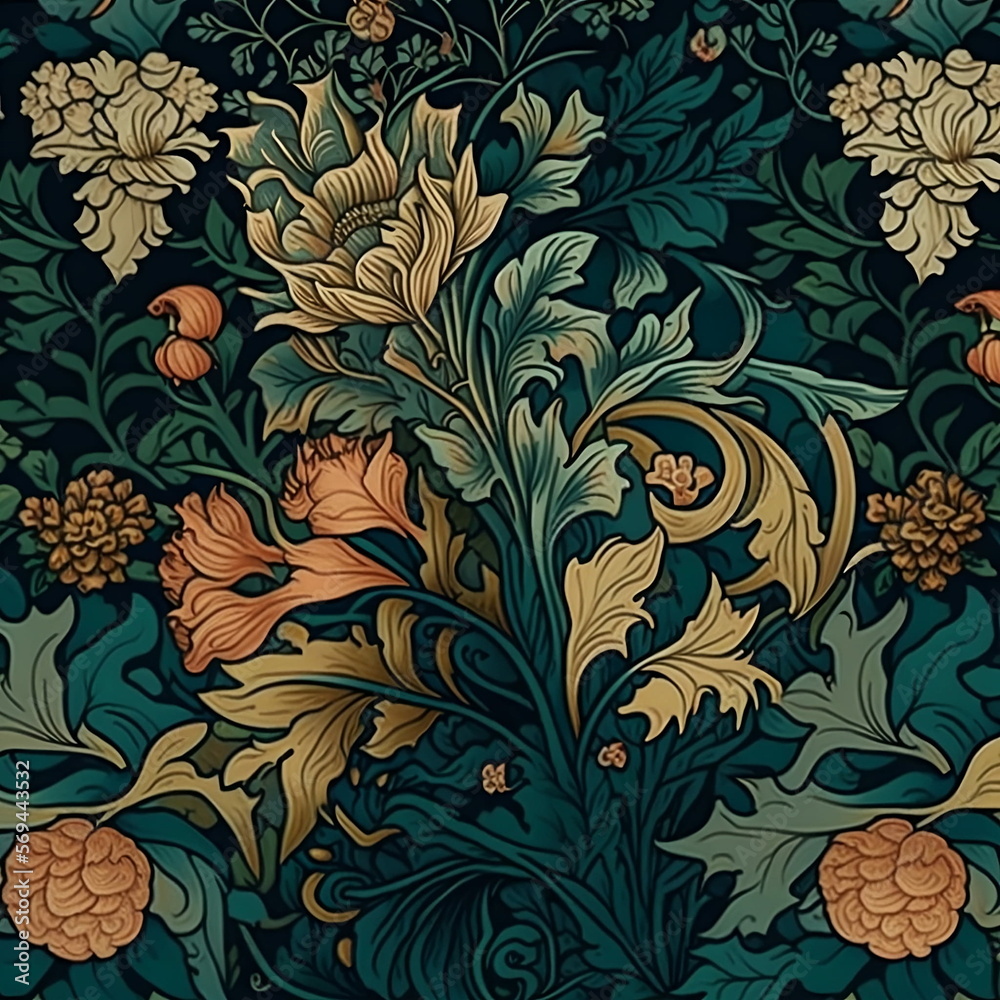 seamless botanical floral pattern in a victorian style created by ...