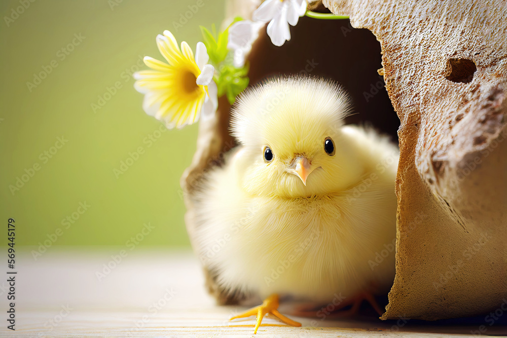 Cute baby easter chick in nature as illustration (Generative AI) Stock ...