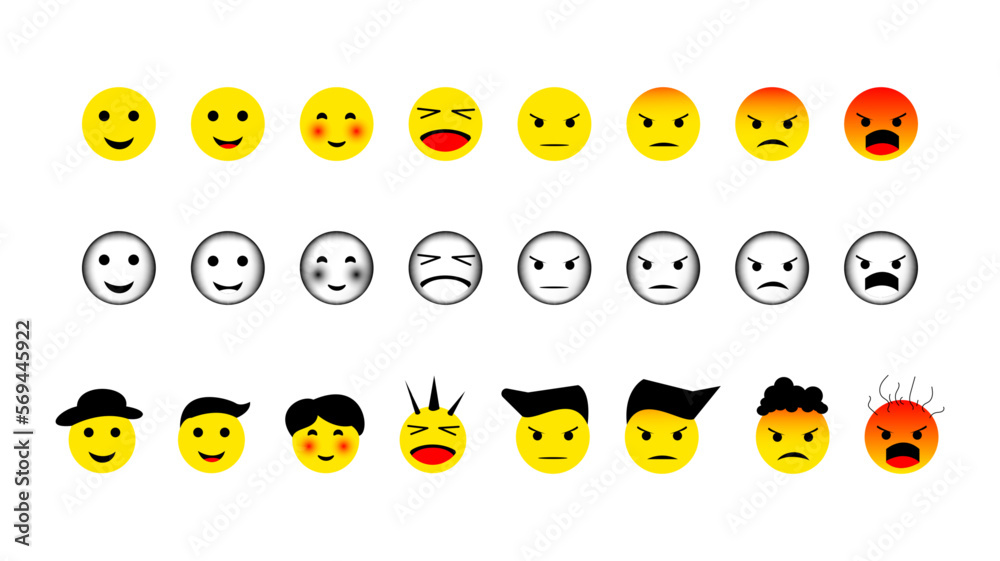 Set of smile, laugh, shy, friendly emoticon symbol icon in flat style ...