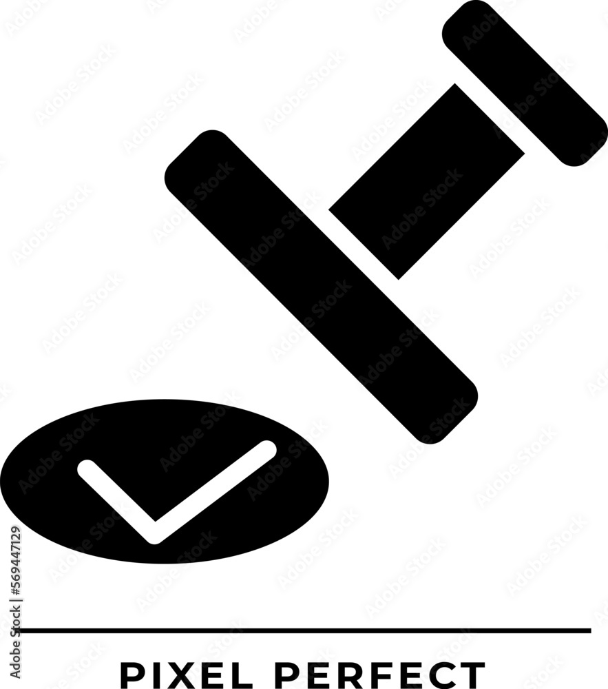 Approval stamp black glyph icon. Checkmark on official document. Notary ...