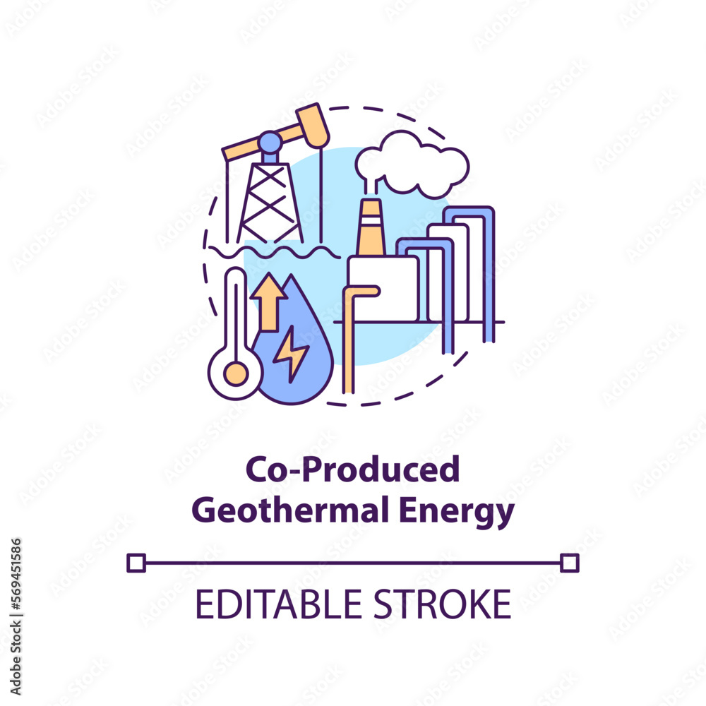 Co-produced geothermal energy concept icon. Petroleum extraction byproduct abstract idea thin ...