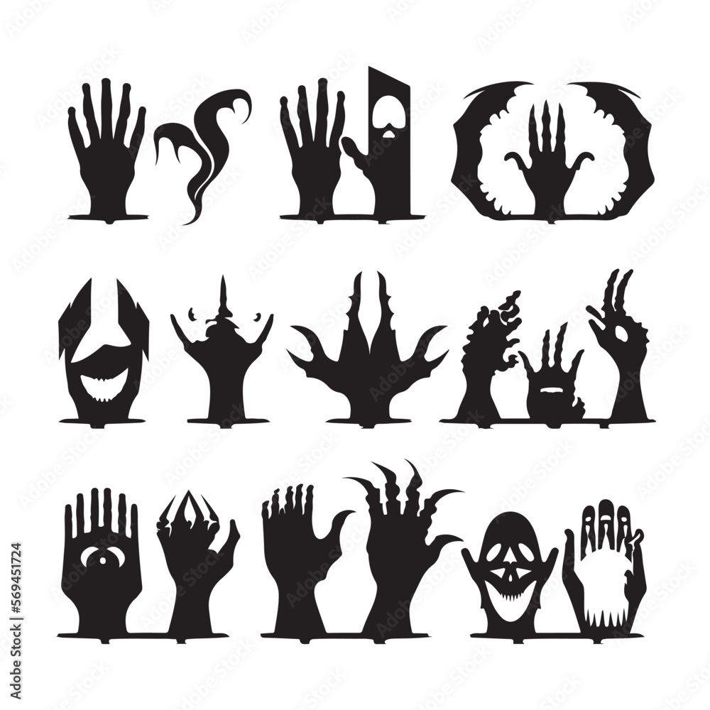 Vector collection of monster and horror hand sign silhouette Stock ...