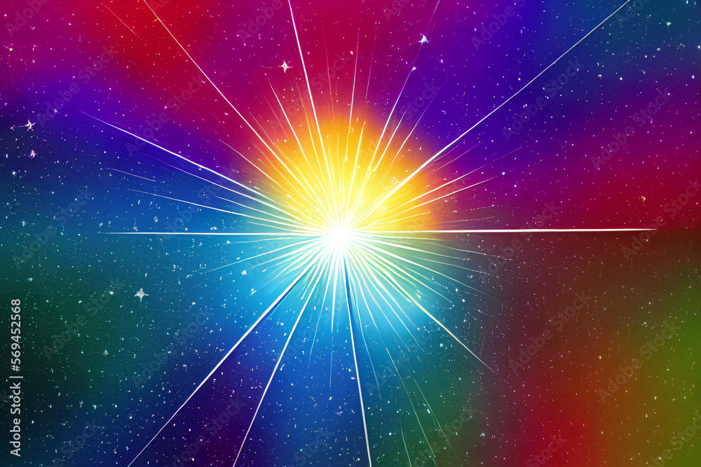 Rainbow sunburst background with glittering stars Stock Illustration ...