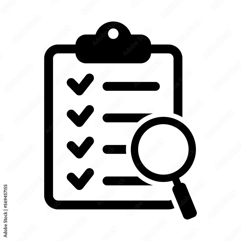 Analysis, analyzing icon. Clipboard with magnifier loupe icon, business ...