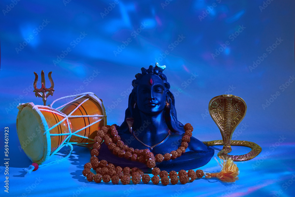Shivaratri background with Shivas trident, Pellet Drum Damroo musical ...