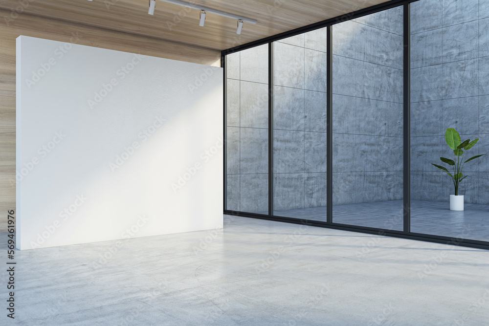 Big blank white partition with place for your logo or advertising text ...