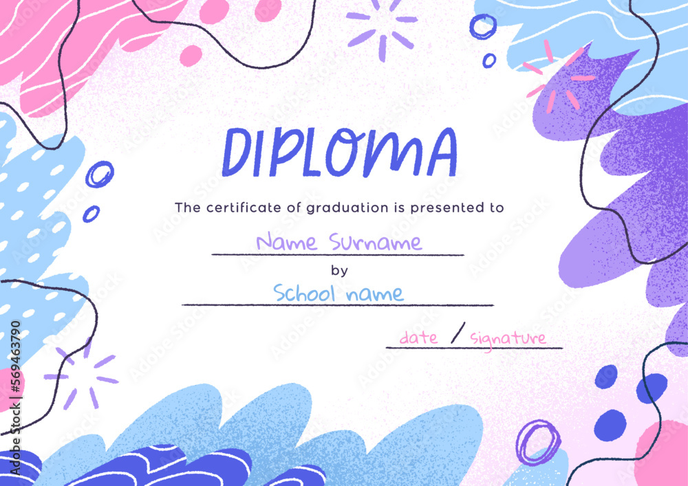 Vetor de Kids graduation diploma design. Childish certificate template ...