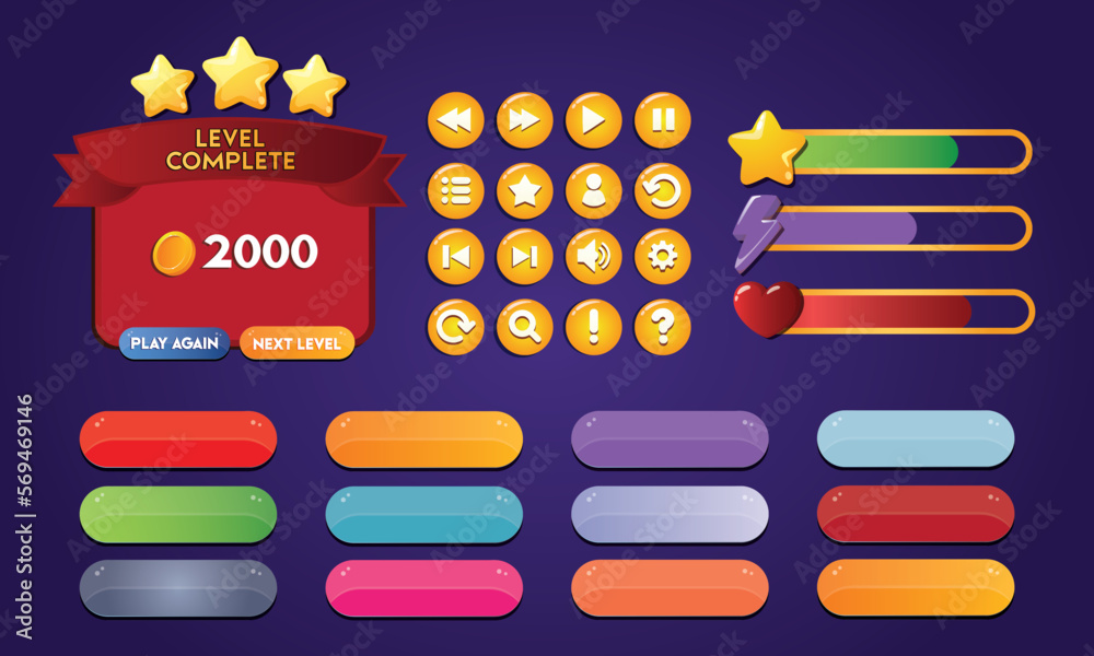 Vecteur Stock User Interface buttons, elements, and icons set for games ... Vecteur Stock User Interface buttons, elements, and icons set for games ...