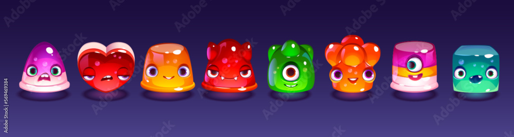 Cute jelly characters for ui game design. Alien creature from slime ...