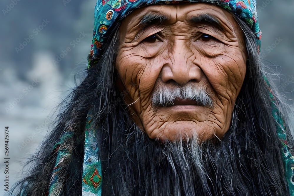 Old Chinese man of the Uyghur ethnic group dressed in traditional cloth ...