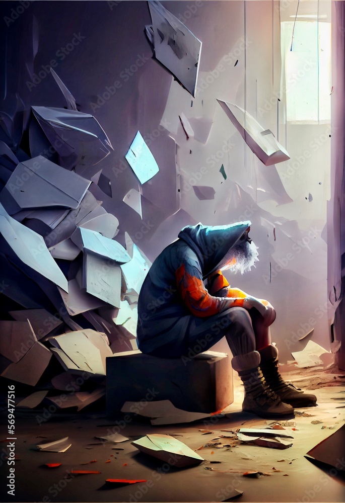 Generative AI abstract render of a depression Stock Illustration ...