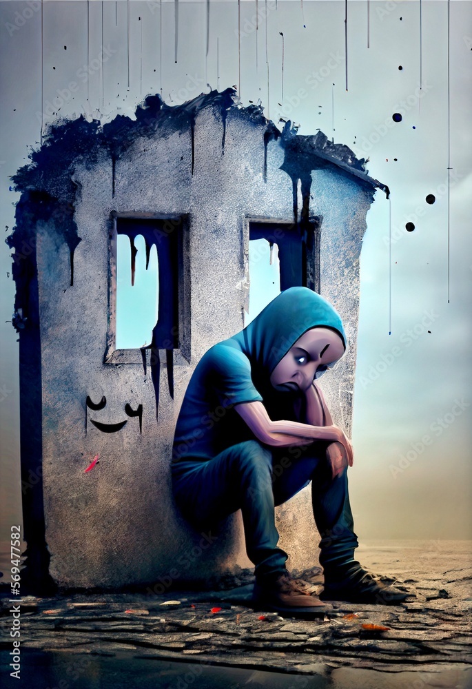 Generative AI abstract render of a depression Stock Illustration ...