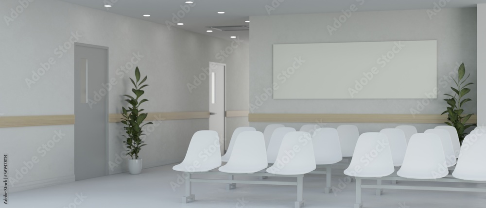Modern white hospital waiting area interior design with white waiting ...