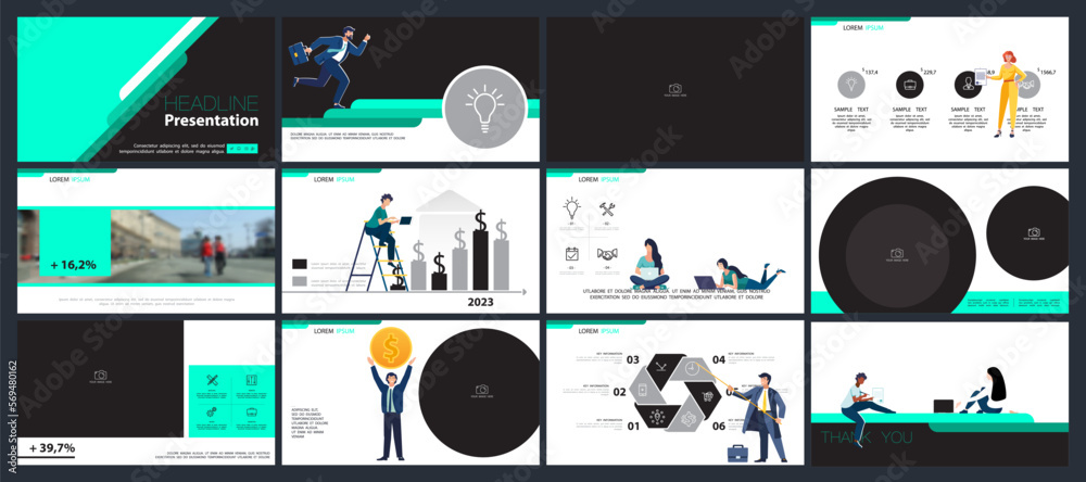 Infographics. Businessman plans business presentation, financial ...