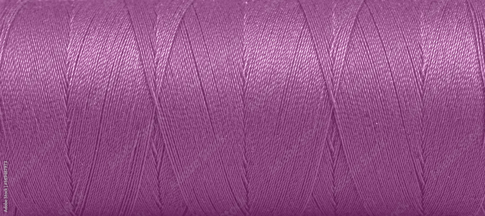 Texture of threads in a spool of purple color on a white background ...