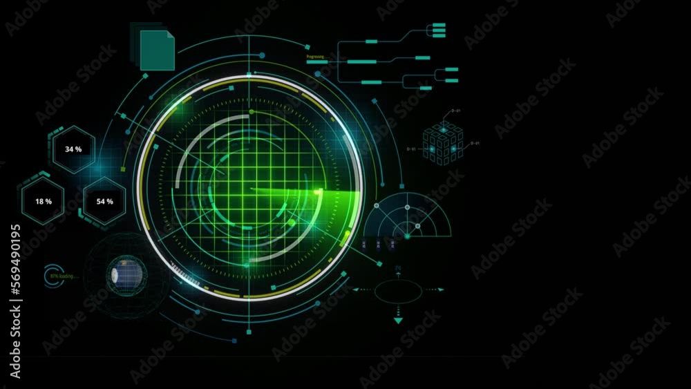 Digital graph of green radar Navigation search for objects, Simple ...