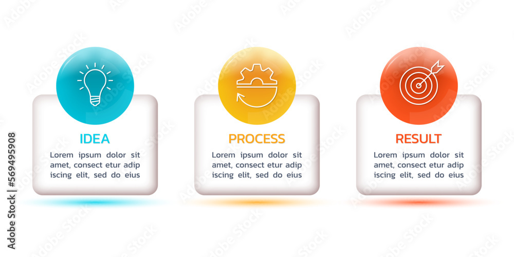 3 steps, options infographic with business icons. 3d timeline info ...