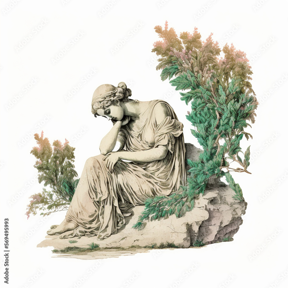Vintage Botanical Greek statue of Sleeping Ariadne Stock Illustration ...