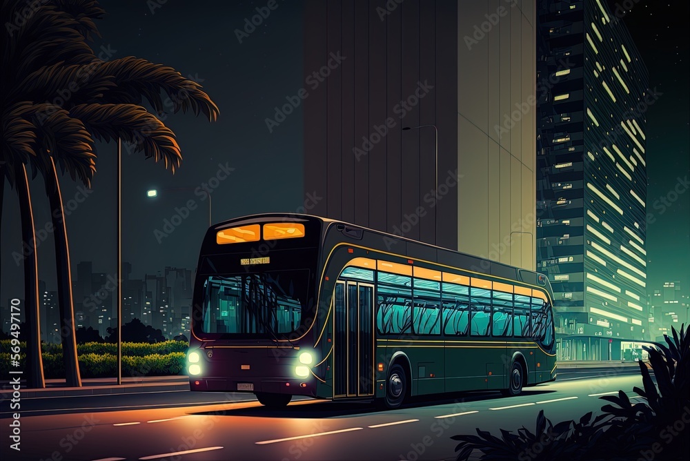 shuttle bus parked overnight on the highway next to the bus station ...