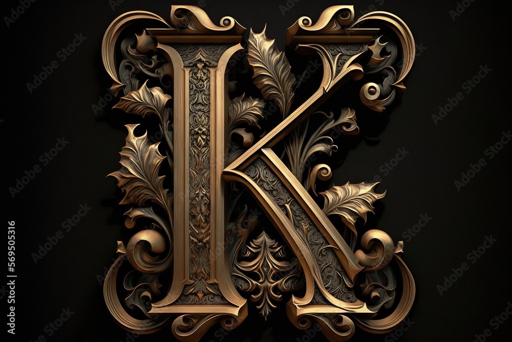 K 3d medieval letter Medieval style alphabet collection letter illustration generative ai Stock ...