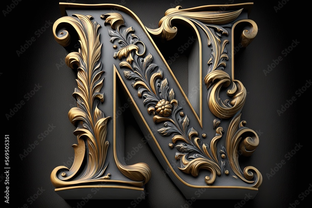 N 3d medieval letter Medieval style alphabet collection letter ...
