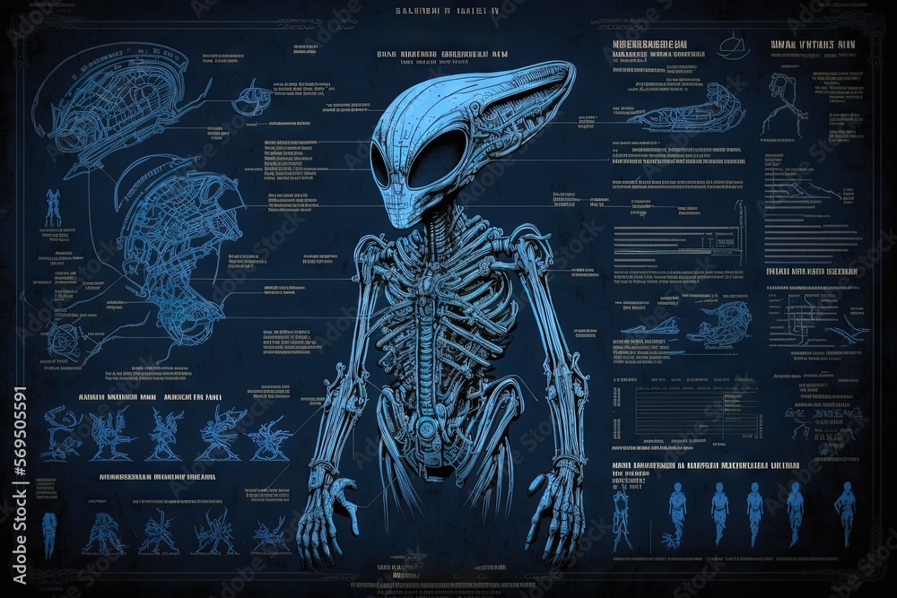Alien exoskeleton blueprint, sketch illustration generative ai Stock ...