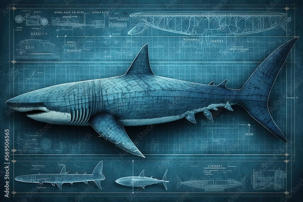 Shark blueprint illustration generative ai Stock Illustration | Adobe Stock