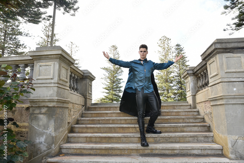 portrait of handsome brunette male model wearing fantasy medieval ...