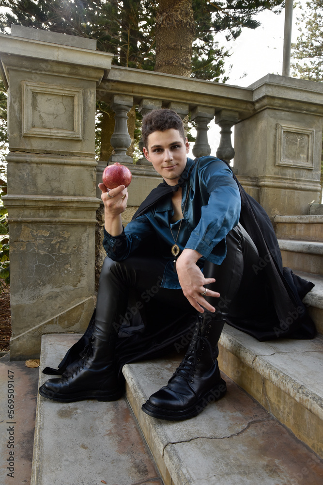 portrait of handsome brunette male model wearing fantasy medieval ...