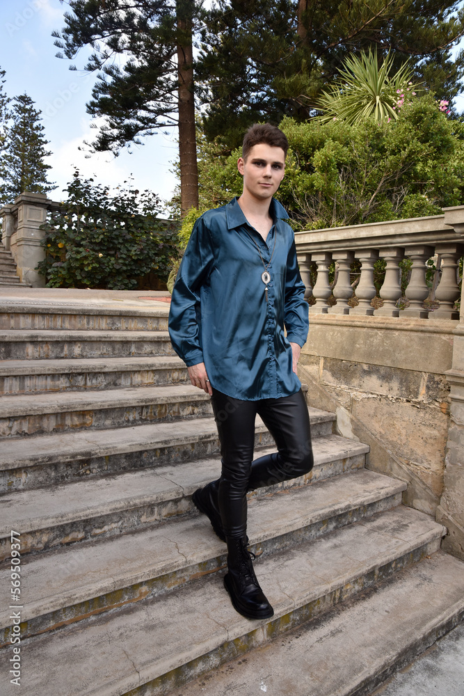 portrait of handsome brunette male model wearing fantasy medieval ...